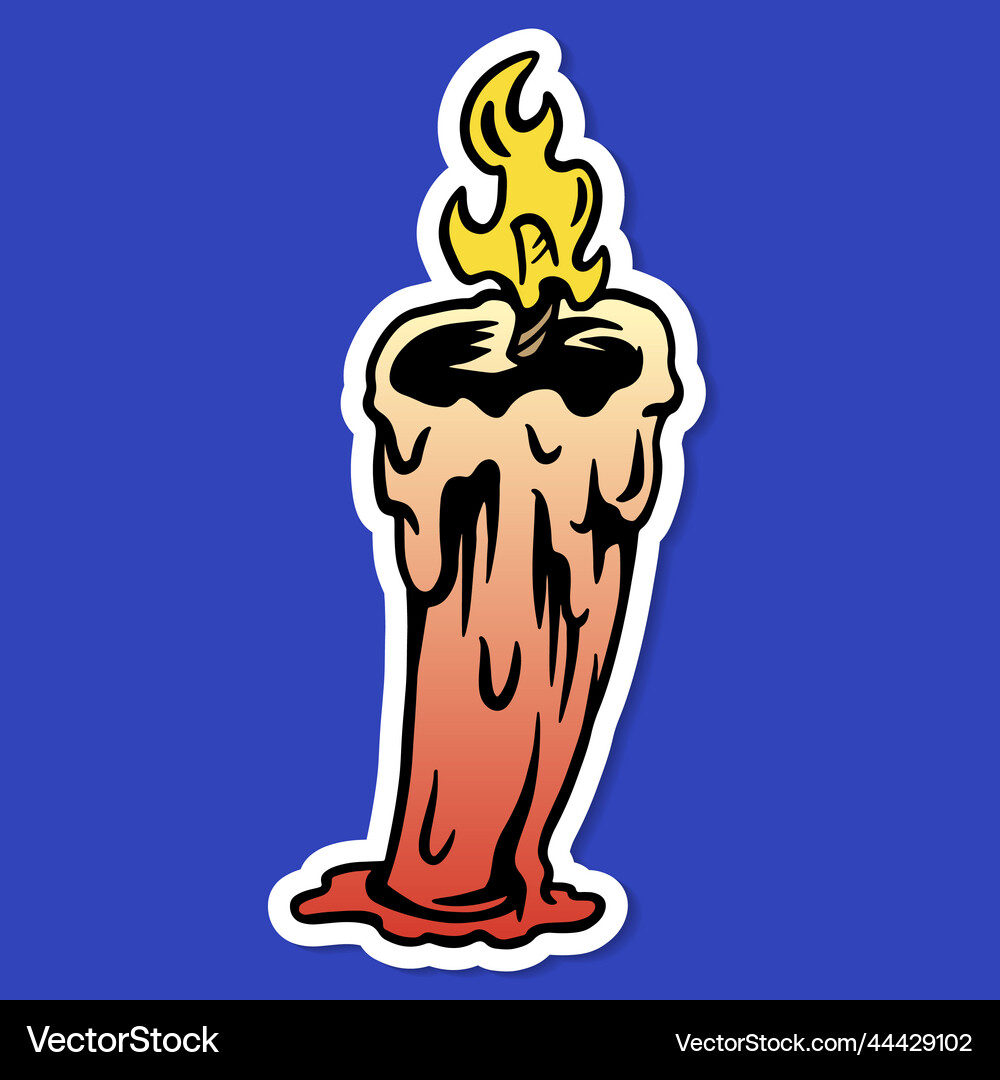 Candle outline sticker on blue background Vector Image