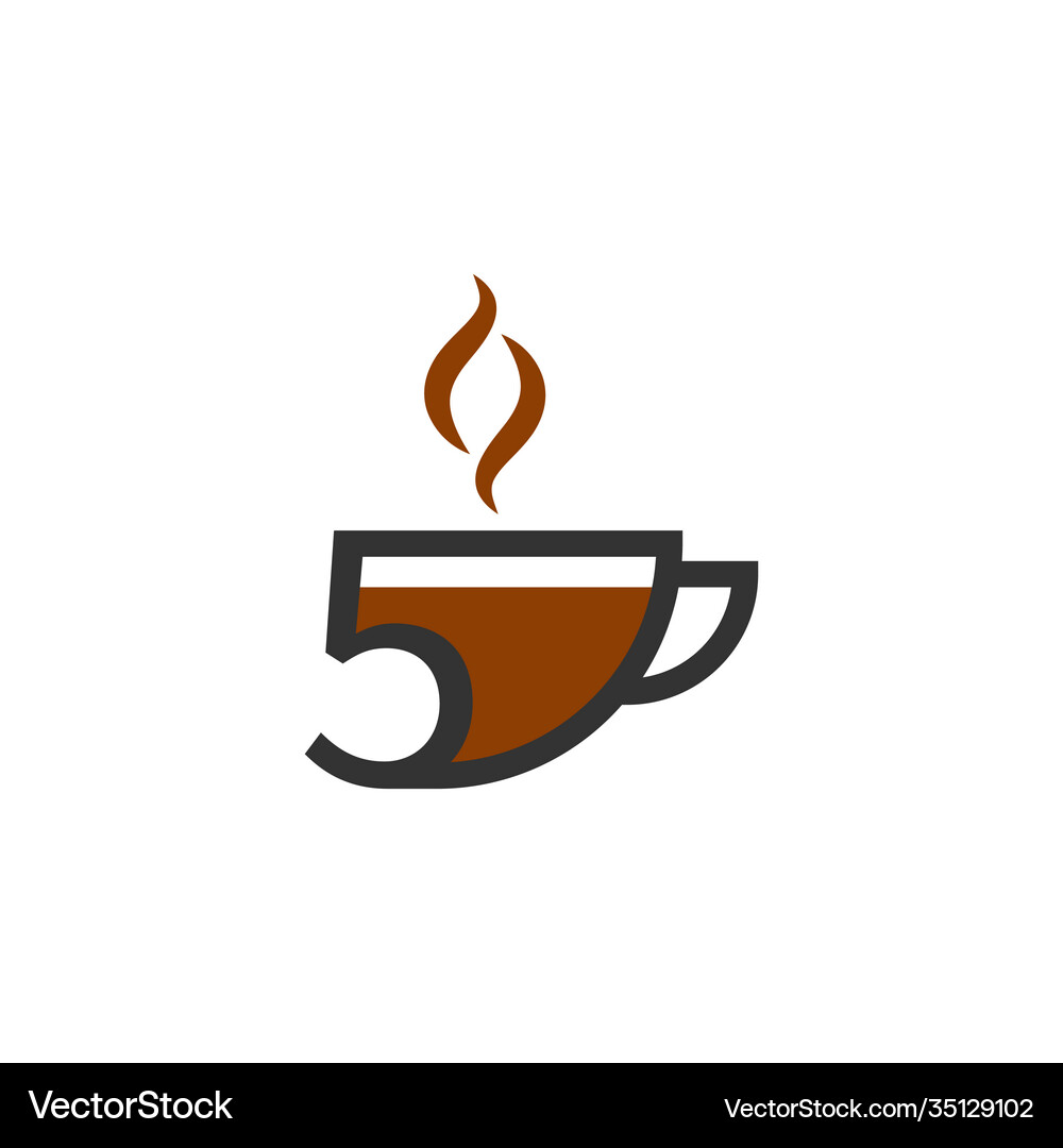 Coffee cup icon design number 5 logo concept Vector Image