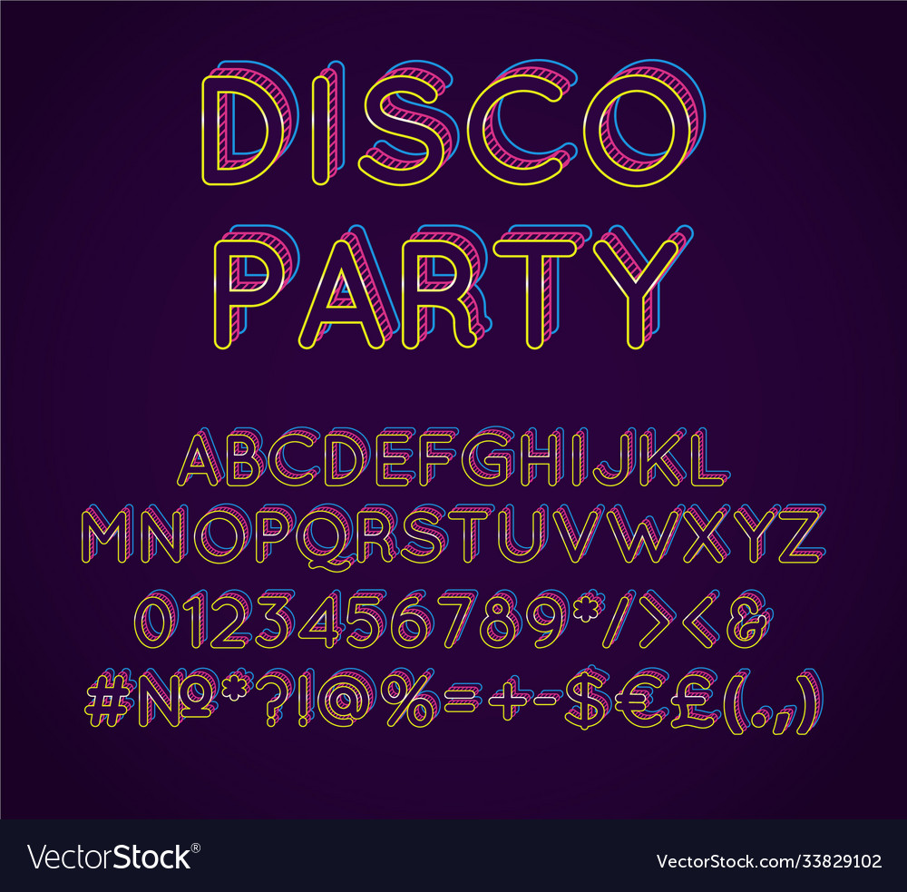 Disco party vintage 3d alphabet set Royalty Free Vector