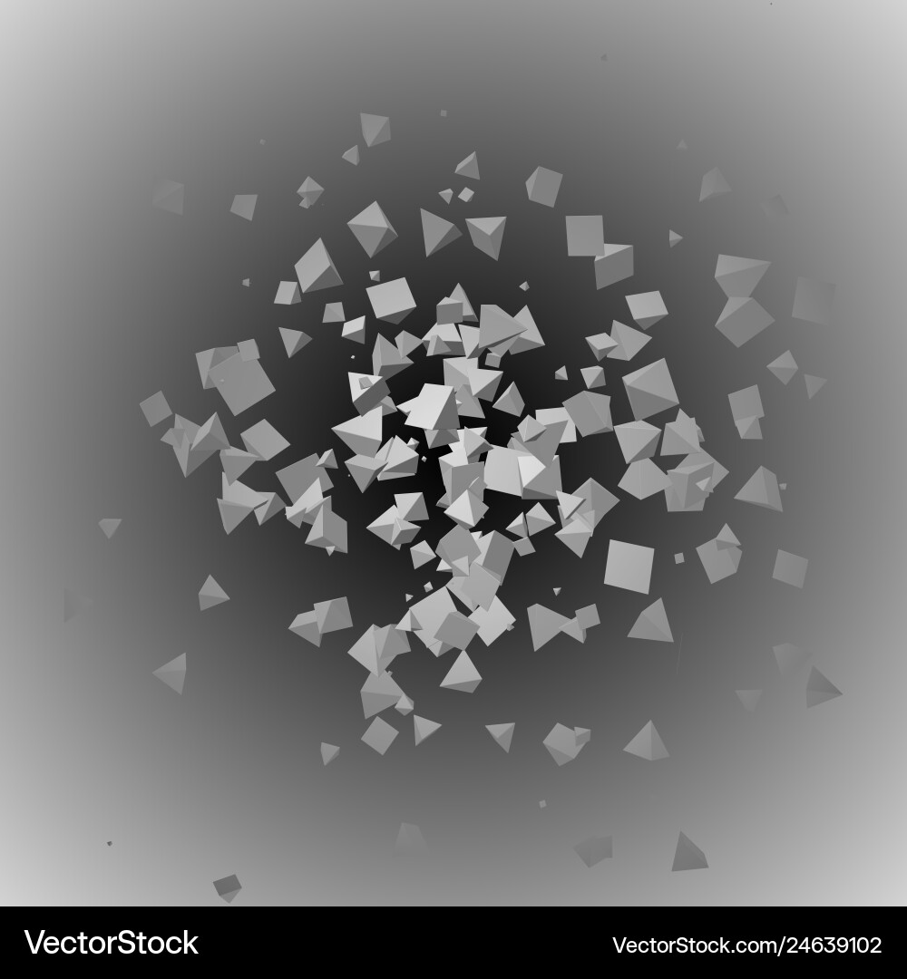 Explosion of geometric shapes in space back Vector Image