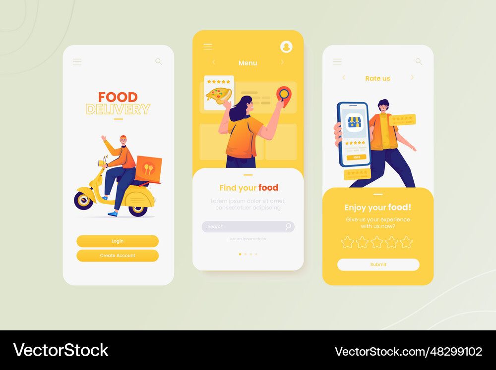 Food order delivery onboard mobile screen design Vector Image