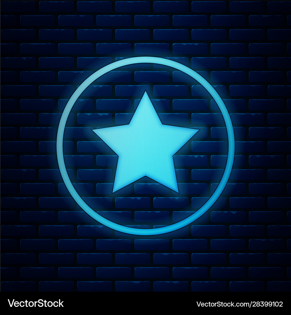 Glowing neon star icon isolated on brick wall Vector Image