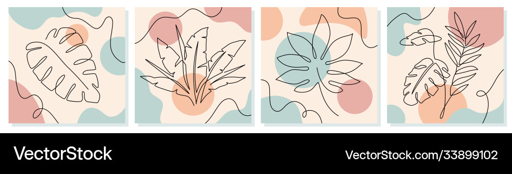 One line leaves tropical exotic plants with Vector Image