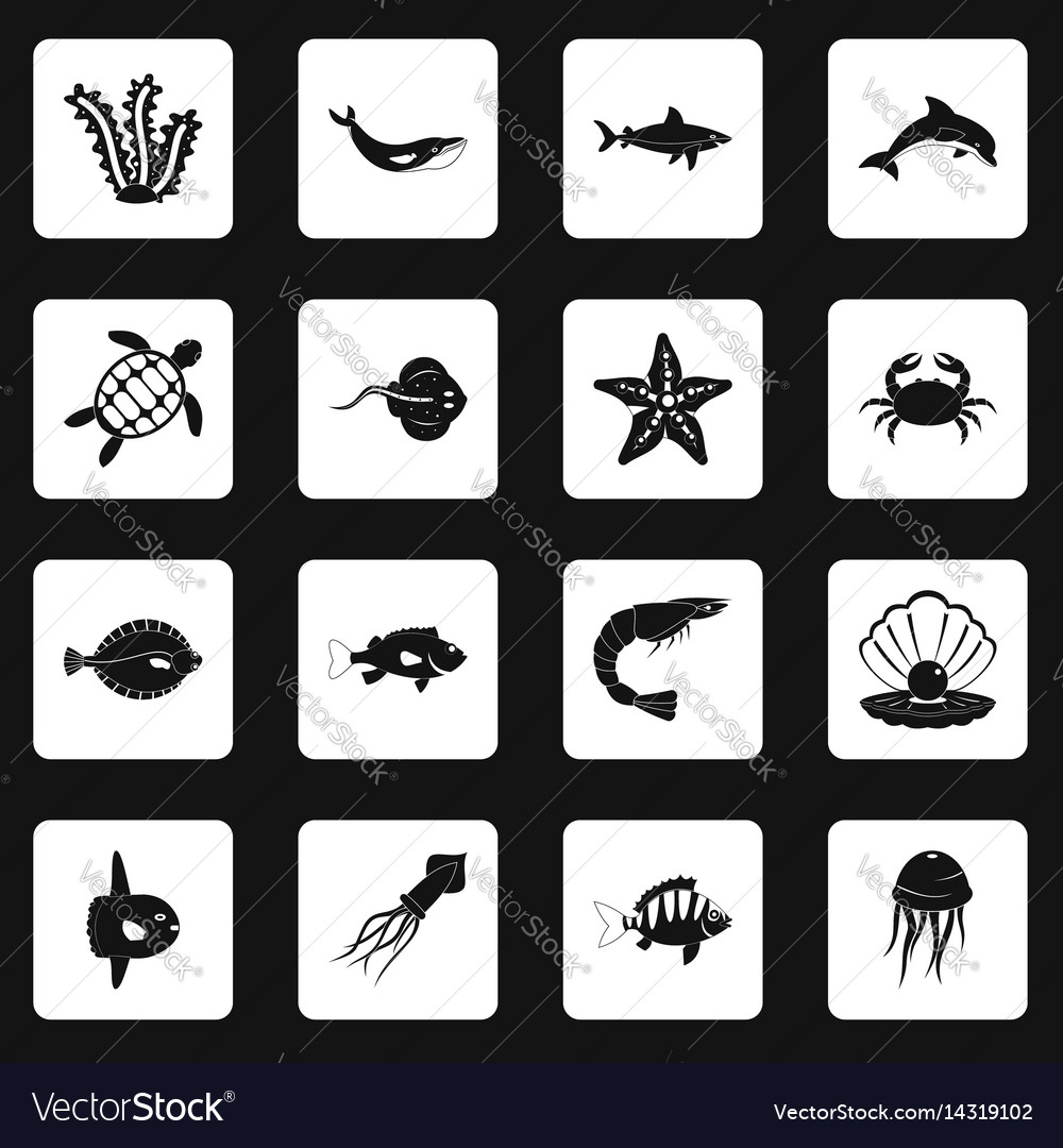 Sea animals icons set squares Royalty Free Vector Image