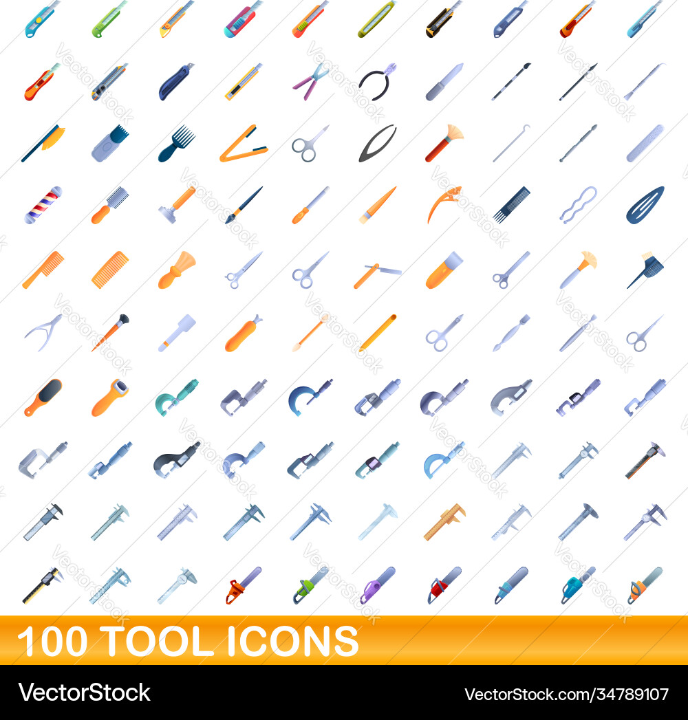 100 tool icons set cartoon style Royalty Free Vector Image