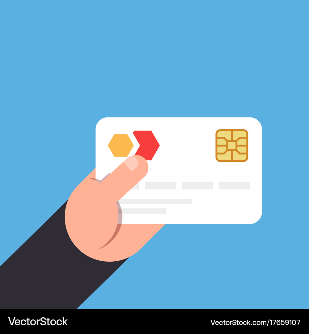 Bank card with a chip in hand Royalty Free Vector Image