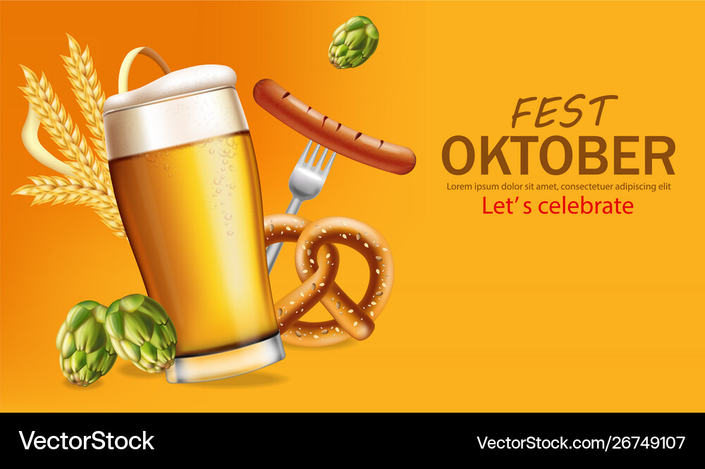Beer mugs banner october fest realistic Royalty Free Vector