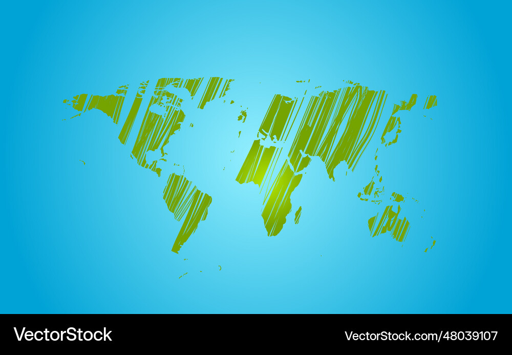 Bright green grunge world map on blue Royalty Free Vector