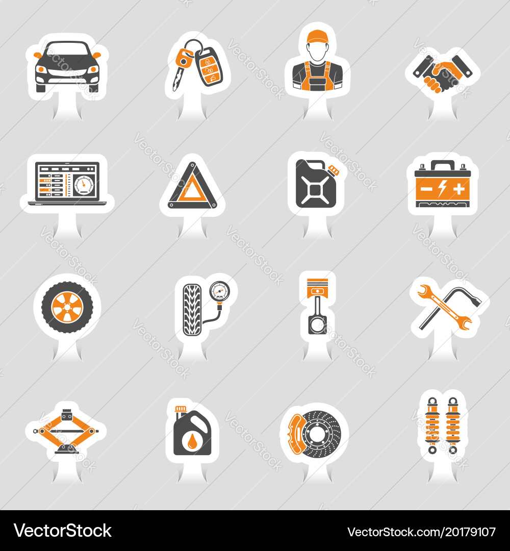 Car service icons sticker set Royalty Free Vector Image