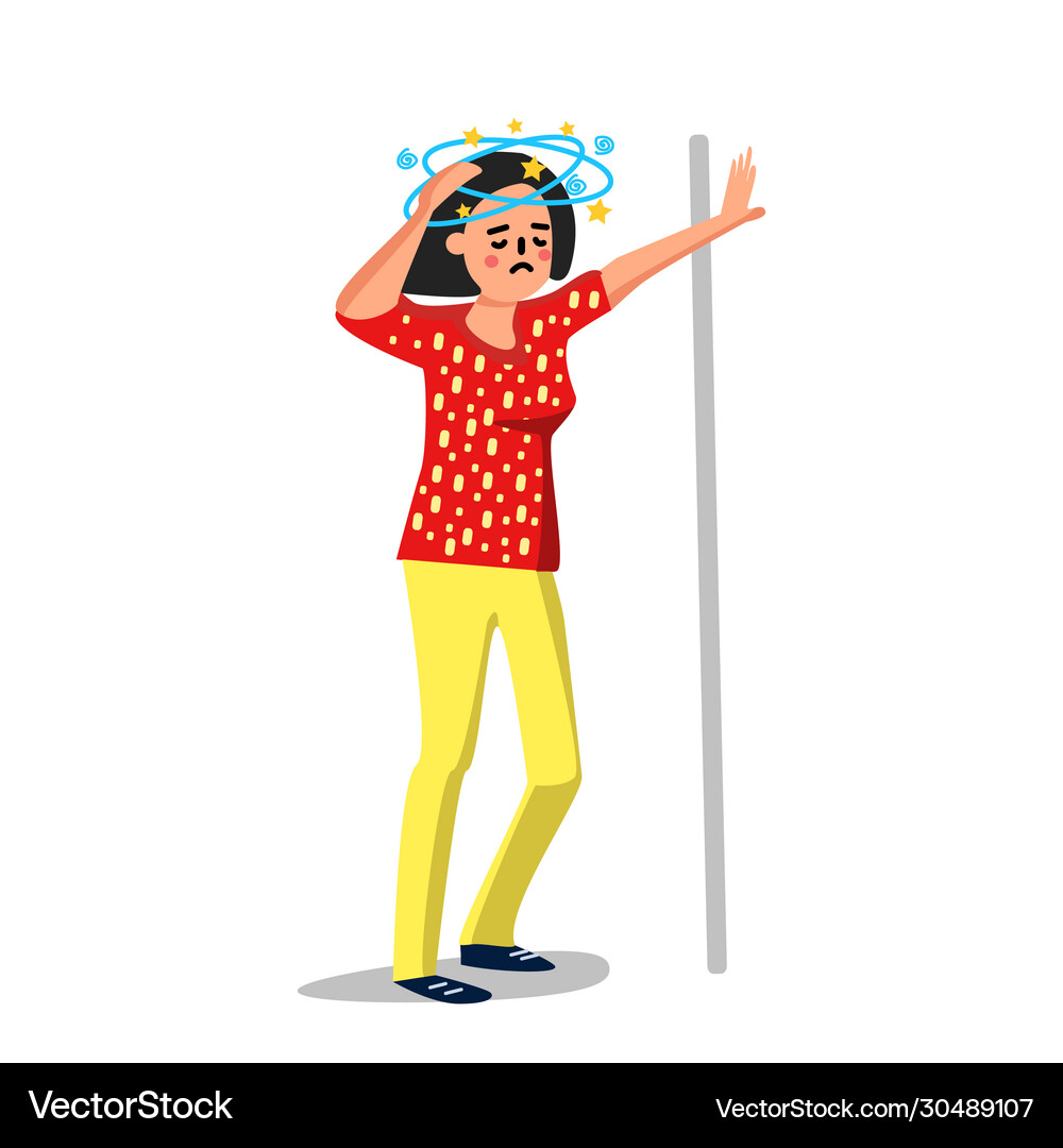 Dizziness sick young woman leaned wall Royalty Free Vector