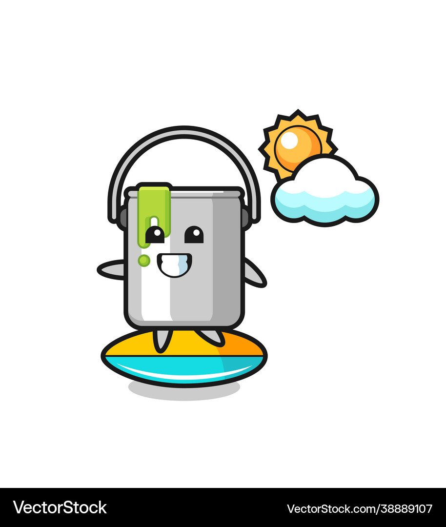 Paint tin cartoon do surfing on beach Royalty Free Vector