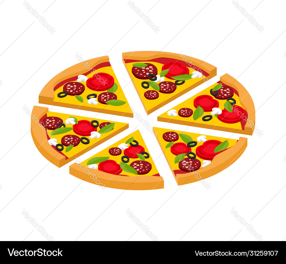 Slice pizza isometric style isolated fast food Vector Image