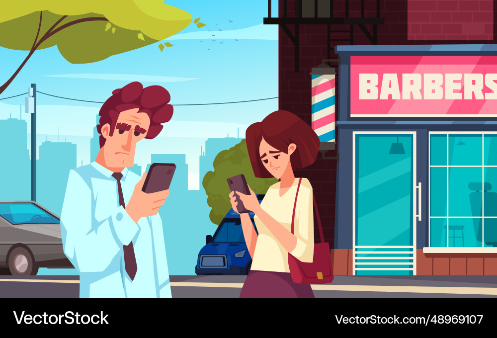 Smartphone addiction cartoon poster Royalty Free Vector