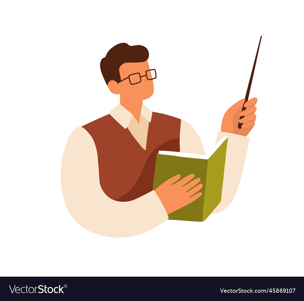 Teacher teaching holding book showing smth Vector Image