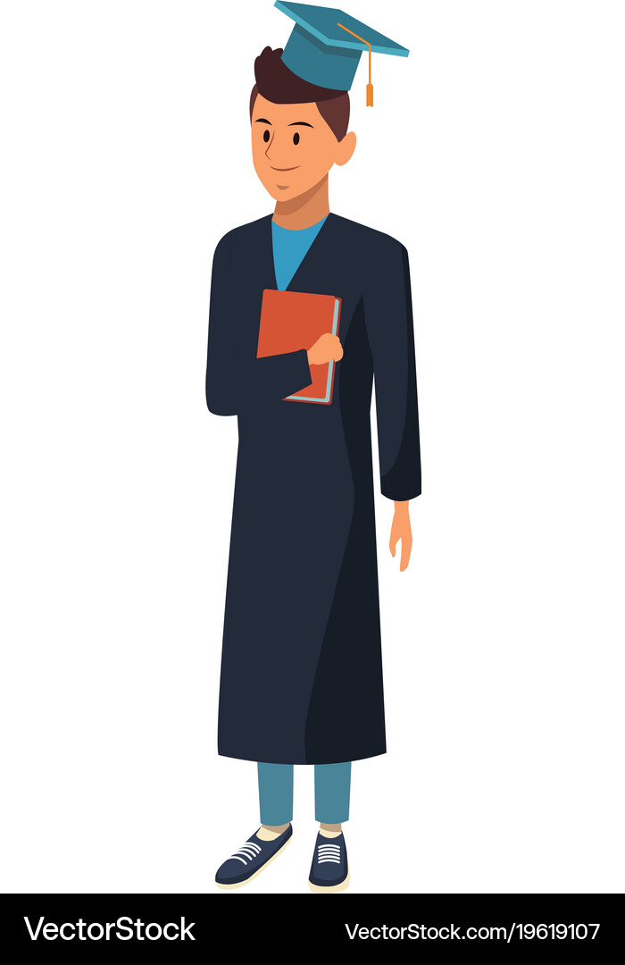 Young man student with graduation gown Royalty Free Vector