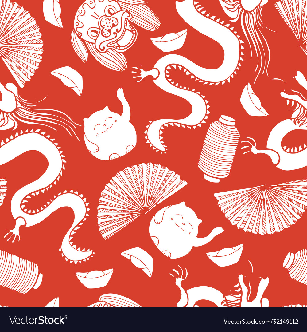 Chinese new year seamless pattern sketch Vector Image