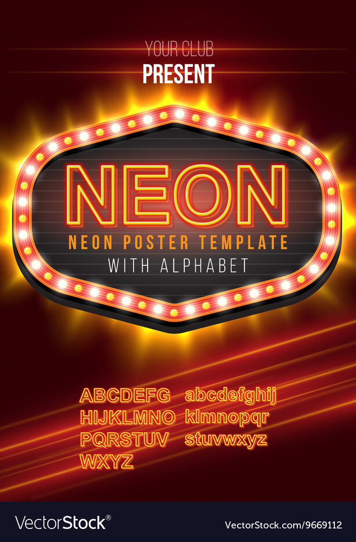 Poster Template with Glowing Neon Alphabet Vector Image