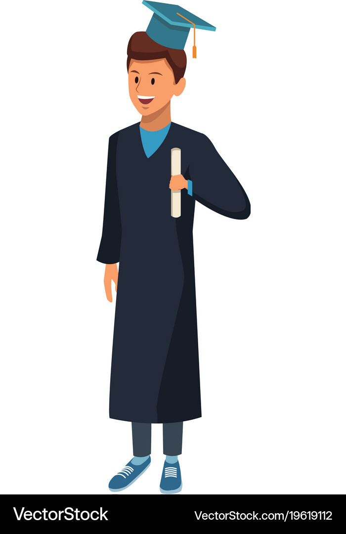 Young man student with graduation gown Royalty Free Vector