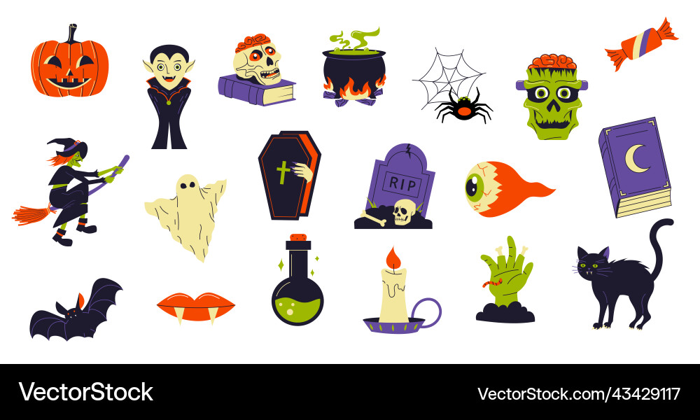 Cartoon set of halloween elements Royalty Free Vector Image