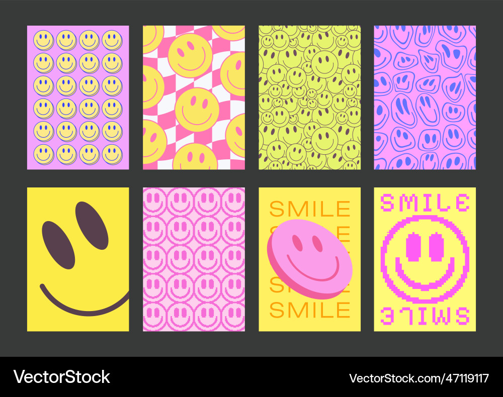 Cool groovy pattern posters collection set of y2k Vector Image