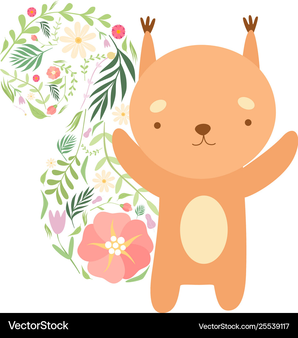 Cute squirrel with tail made floral seamless Vector Image
