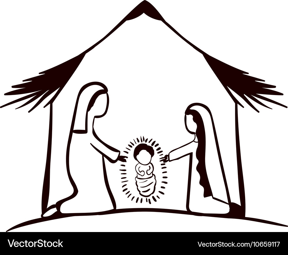 Joseph jesus and mary silhouette Royalty Free Vector Image