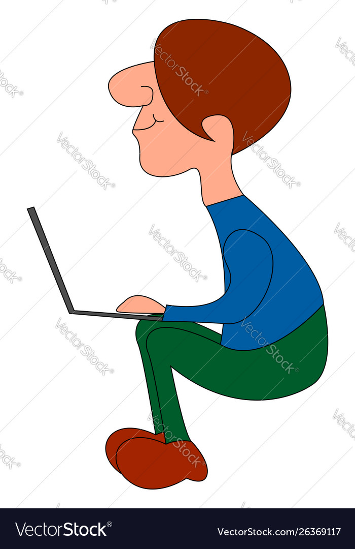 Man working on laptop white background Royalty Free Vector