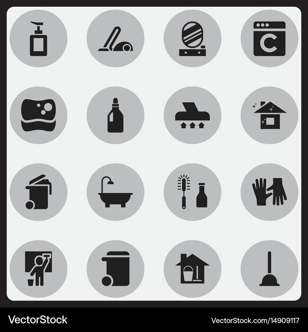 Set of 16 editable cleaning icons includes Vector Image