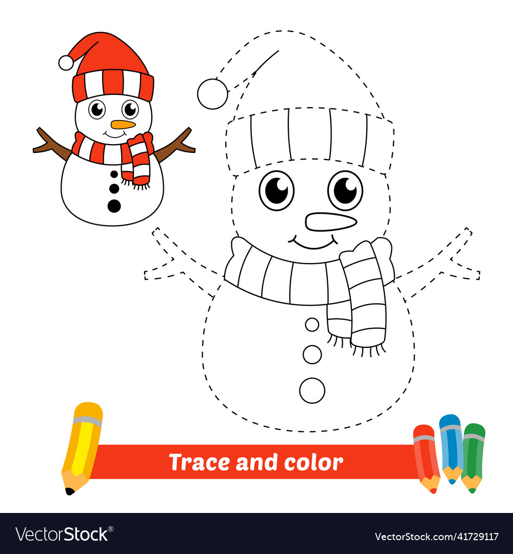 Trace and color for kids snowman Royalty Free Vector Image