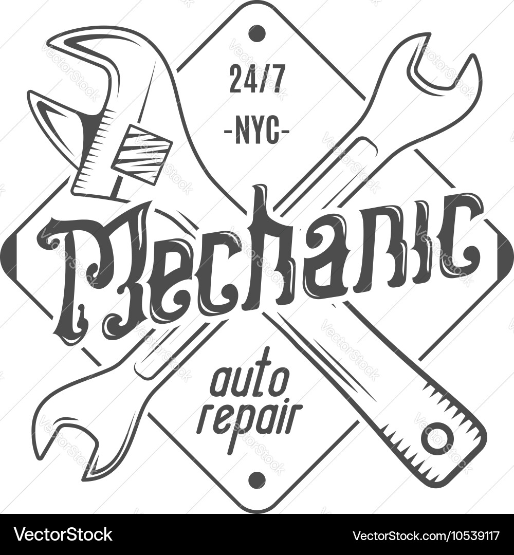 Vintage label design Mechanic auto repair patch Vector Image