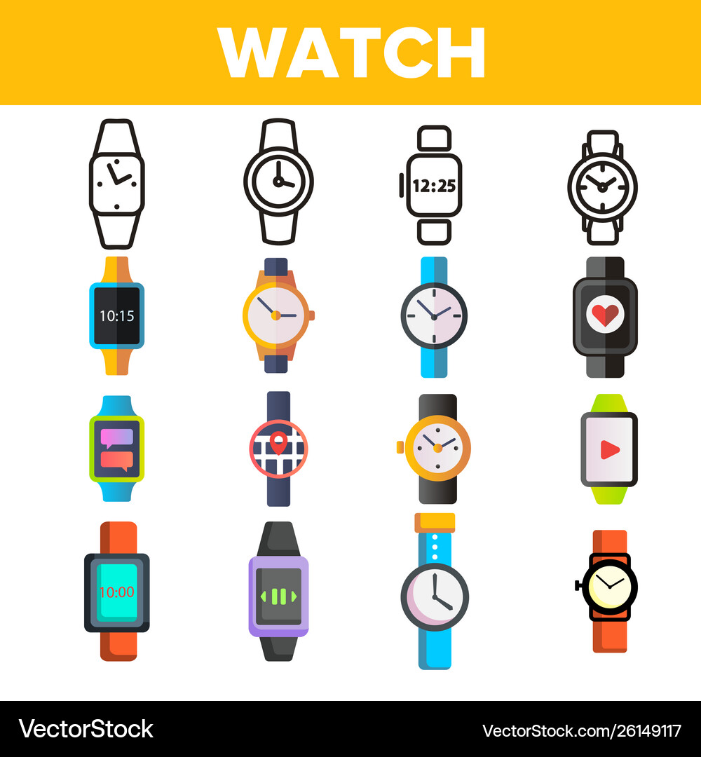 Watches gadgets thin line icons set Royalty Free Vector