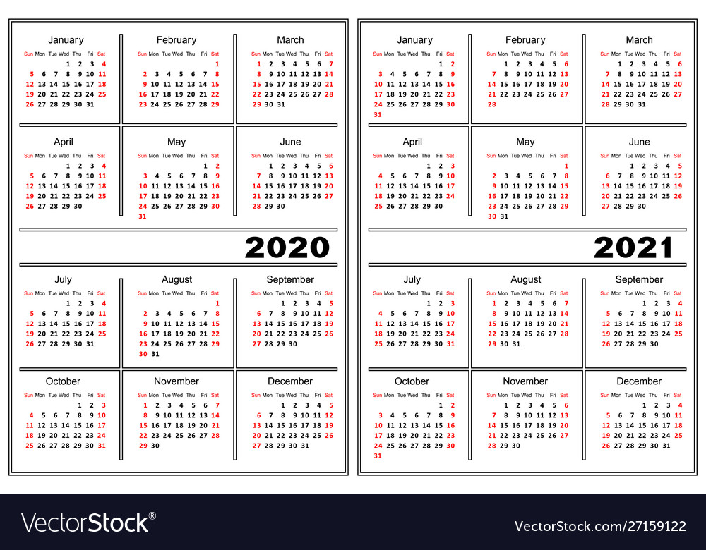 Calendar template 2020 2021 Royalty Free Vector Image