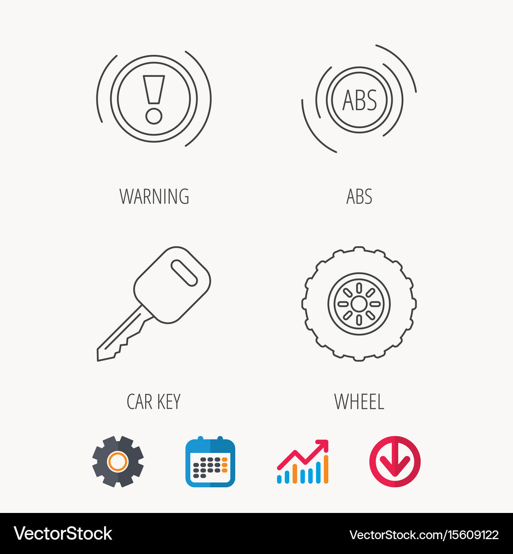 Car key abs and wheel icons Royalty Free Vector Image
