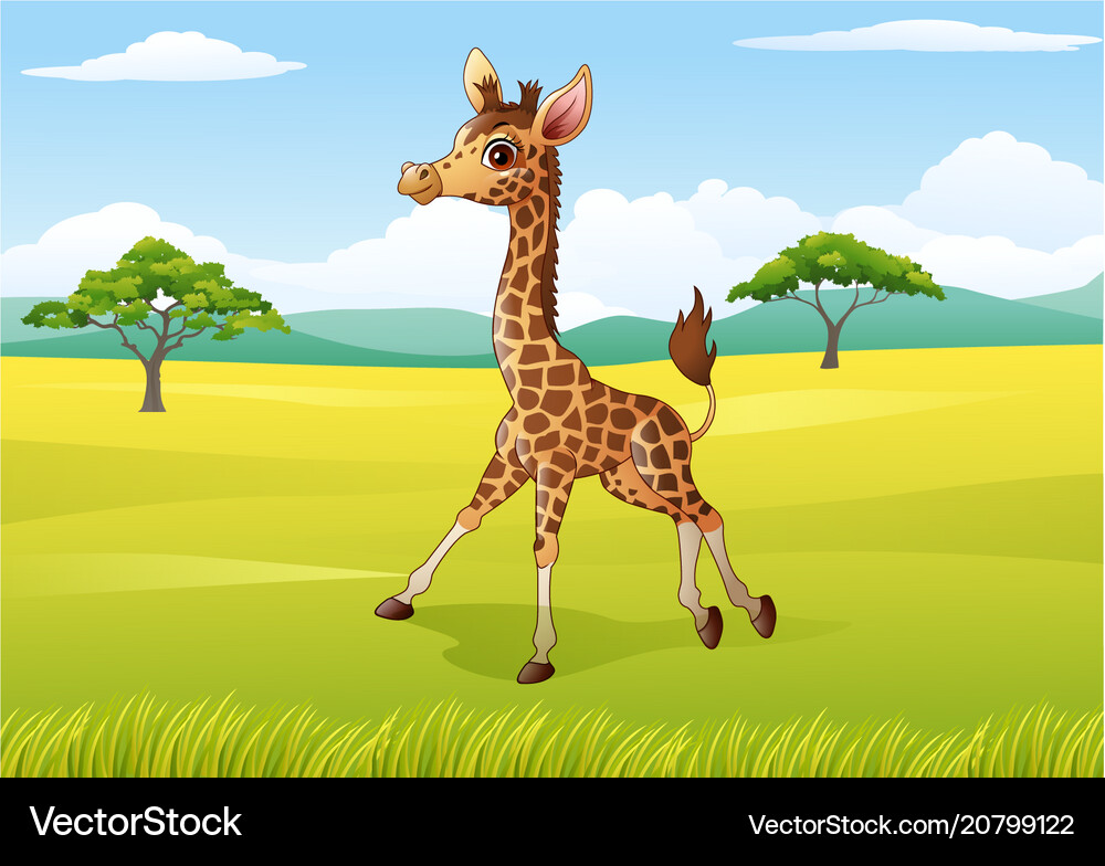 Cartoon happy giraffe in jungle Royalty Free Vector Image