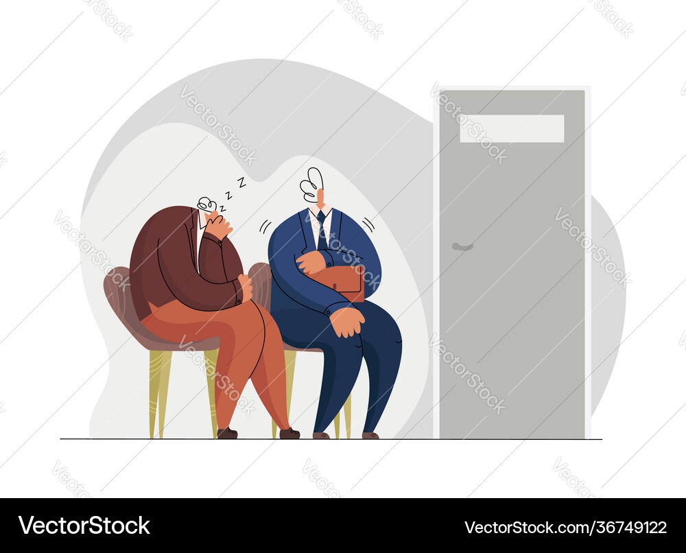 Characters waiting for their turn in front door Vector Image