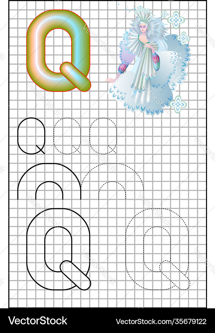 Educational page with letter q on a square paper Vector Image