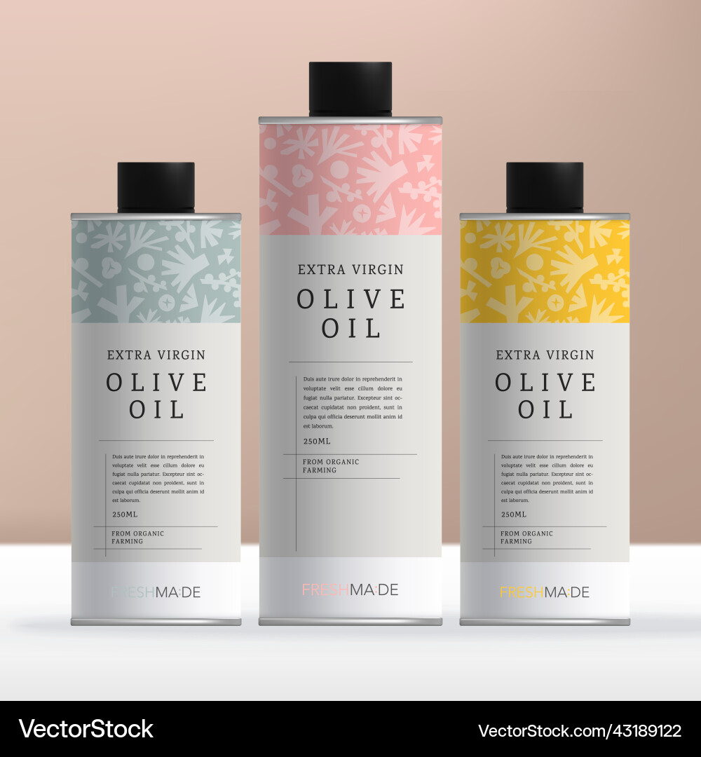 Round tin box or bottle packaging for olive oil Vector Image