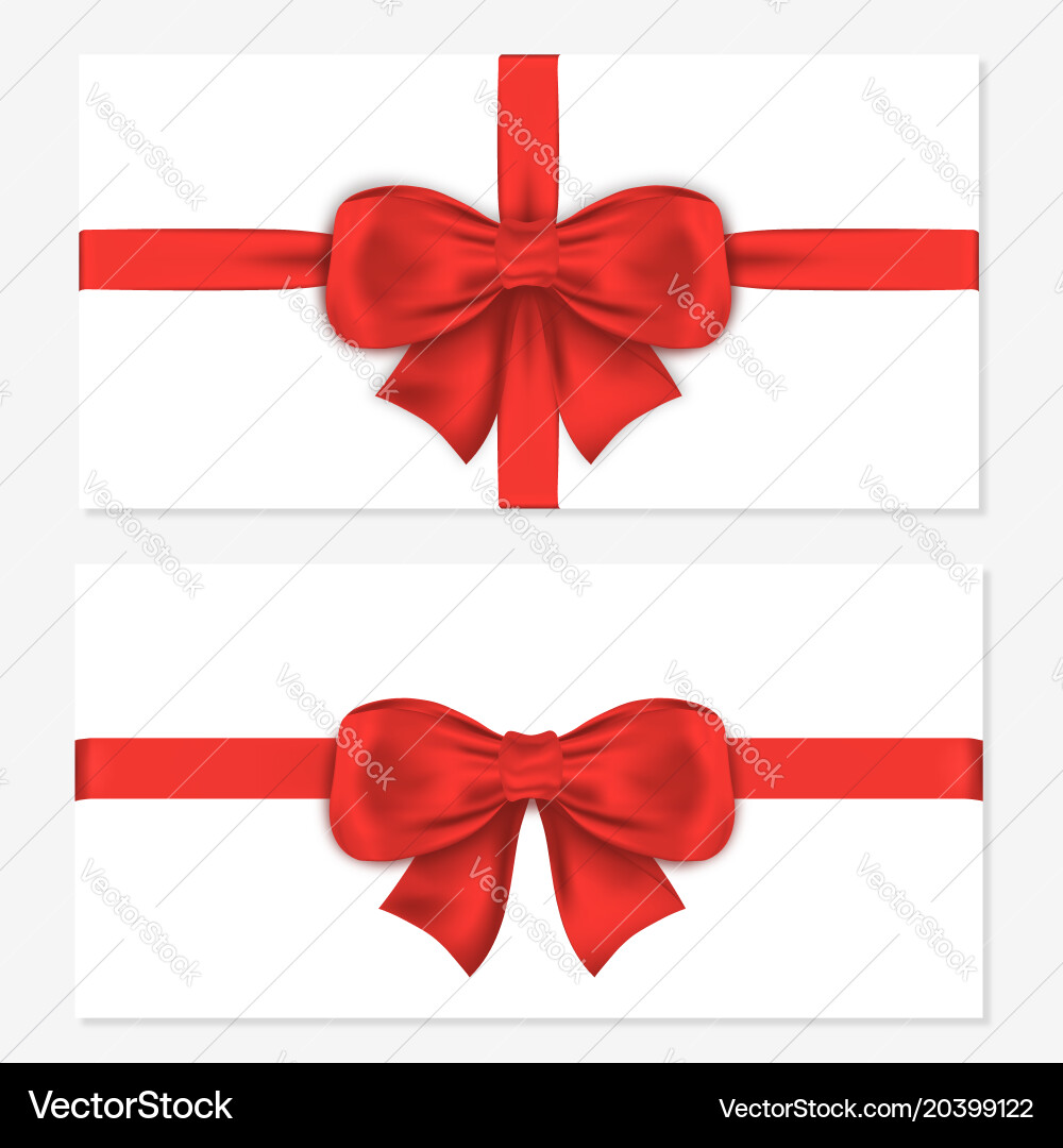 Set horizontal gift cards with luxury red bows Vector Image