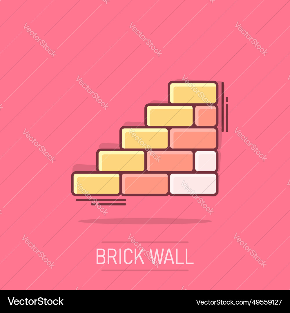Cartoon wall brick icon in comic style sign Vector Image