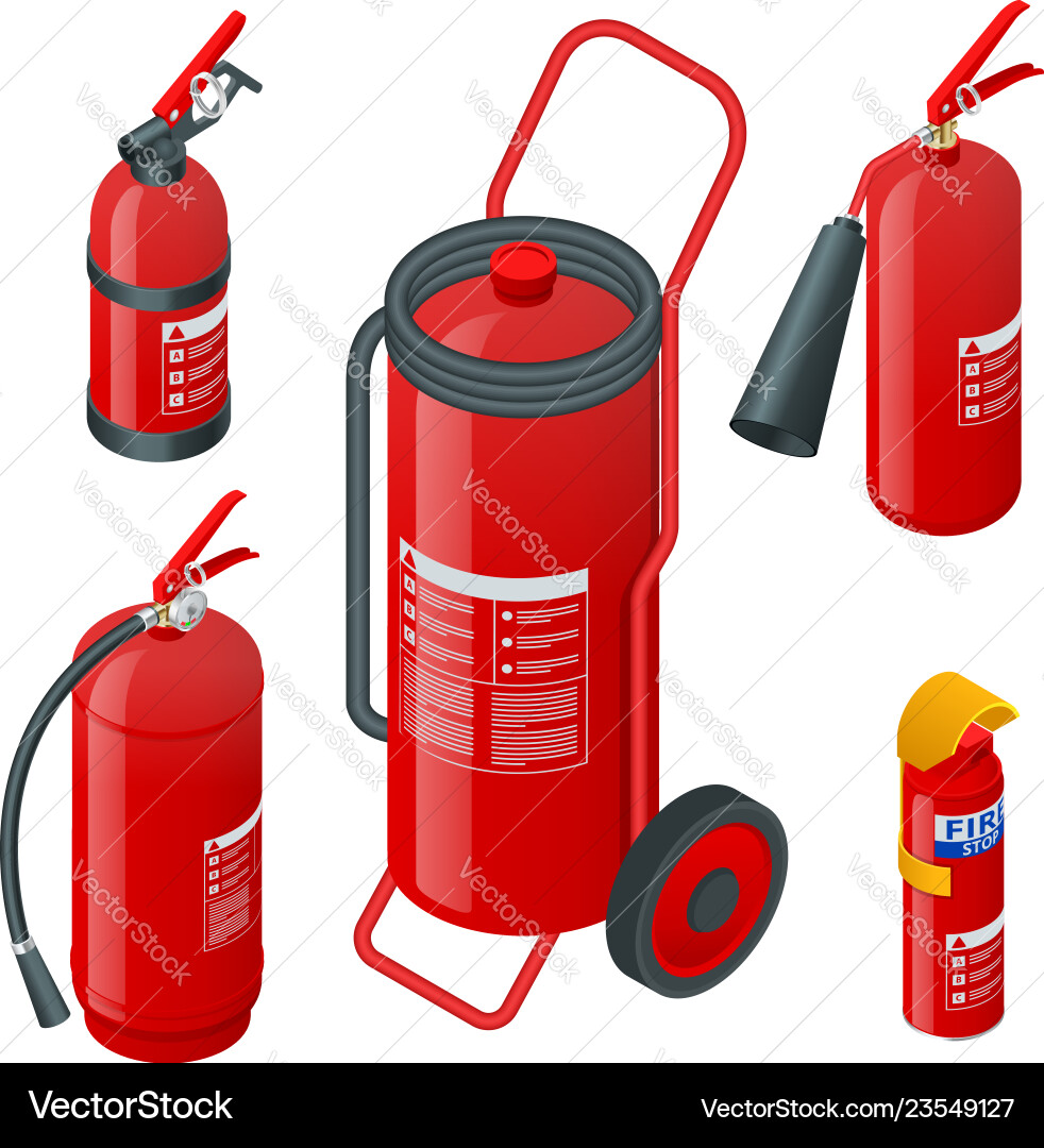 Isometric foam extinguishers fire Royalty Free Vector Image