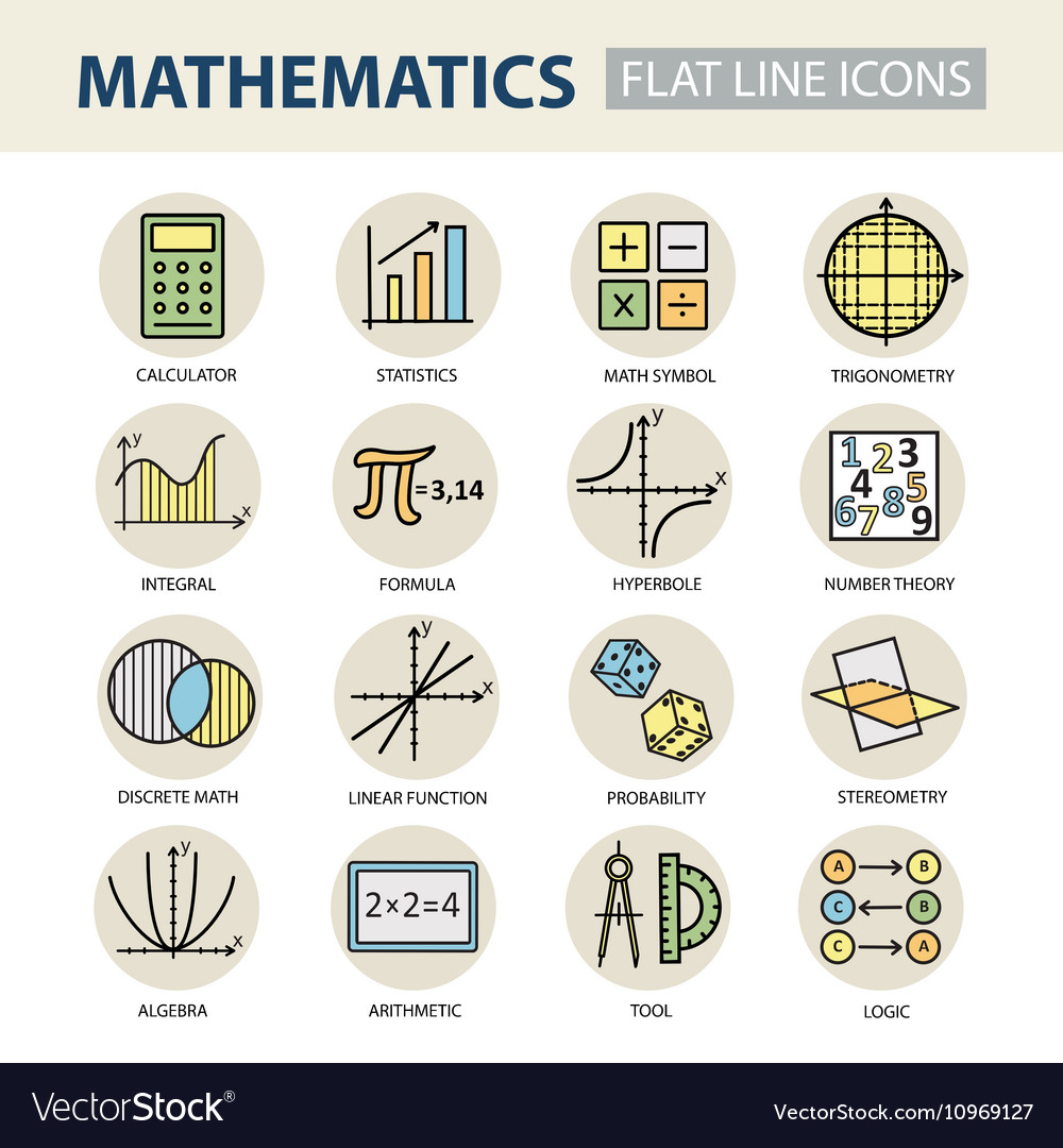 Set of modern thin line icons for math Royalty Free Vector