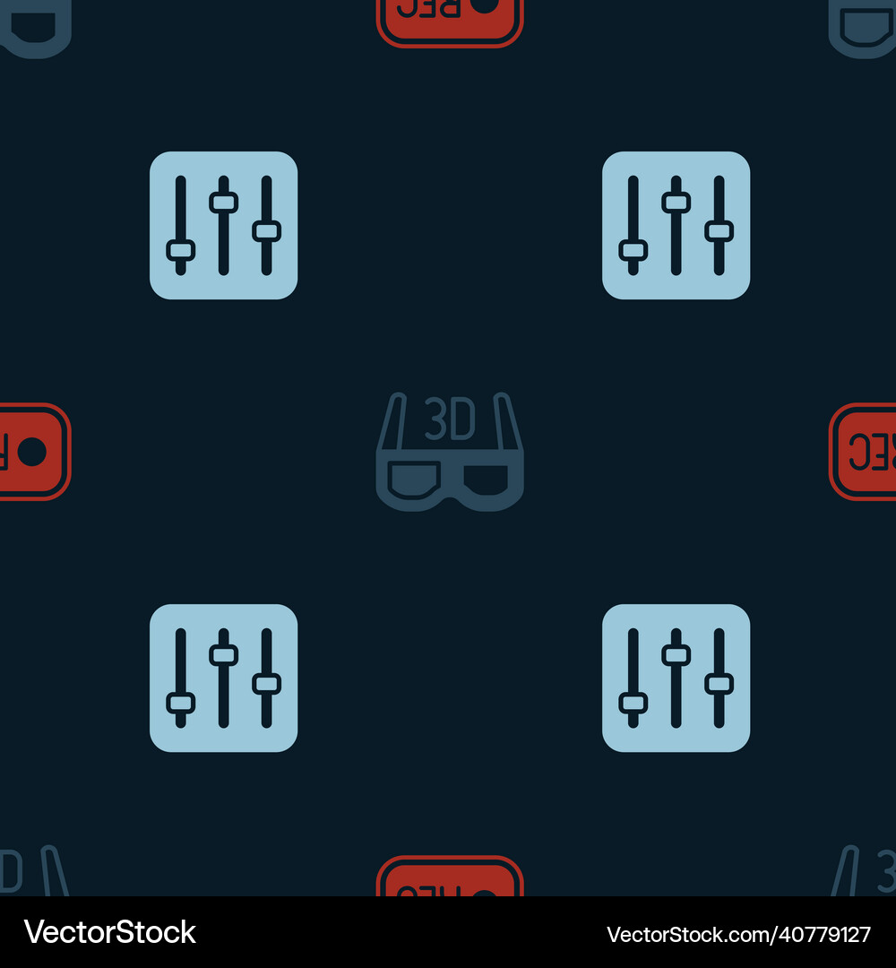 Set record button 3d cinema glasses and sound Vector Image