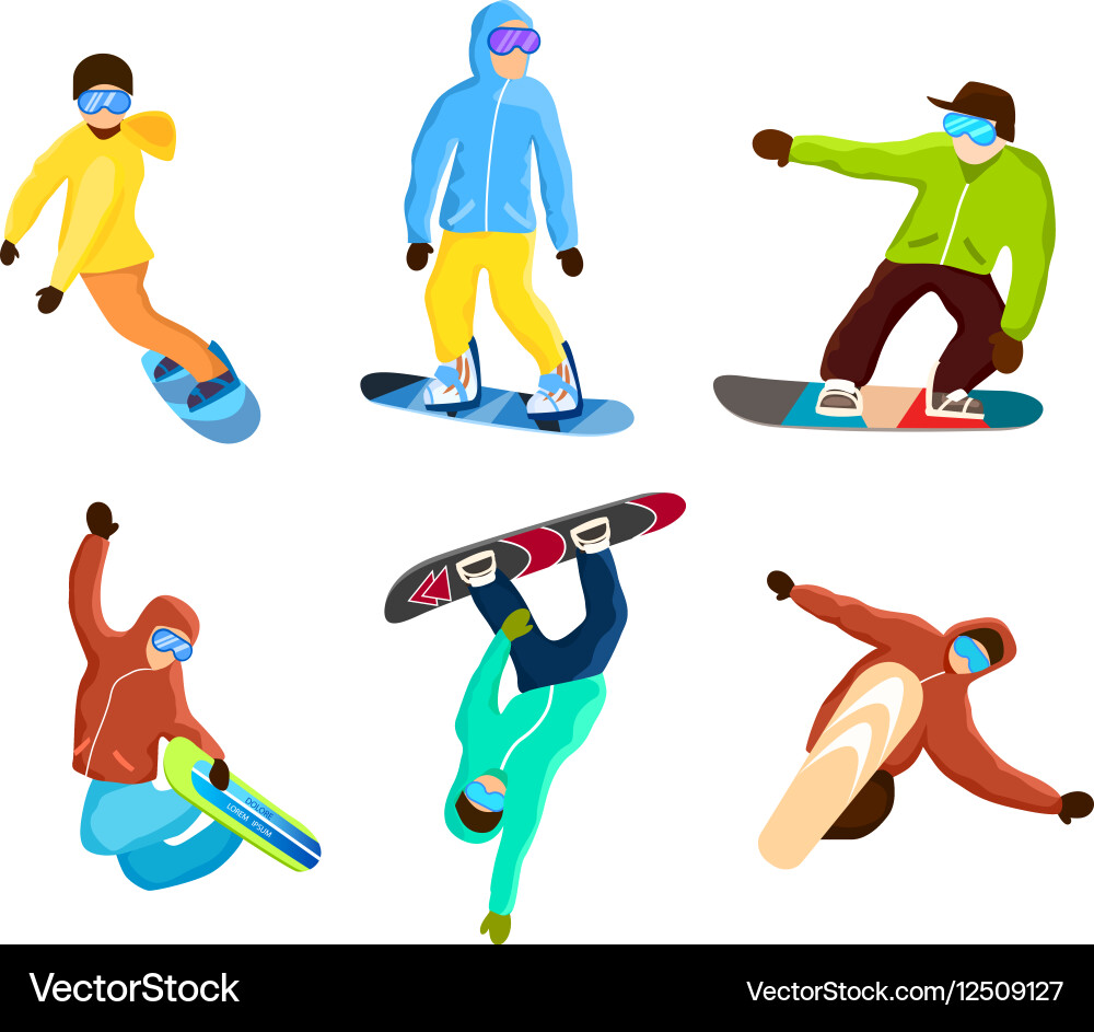 Snowboarder doing extreme tricks set Royalty Free Vector