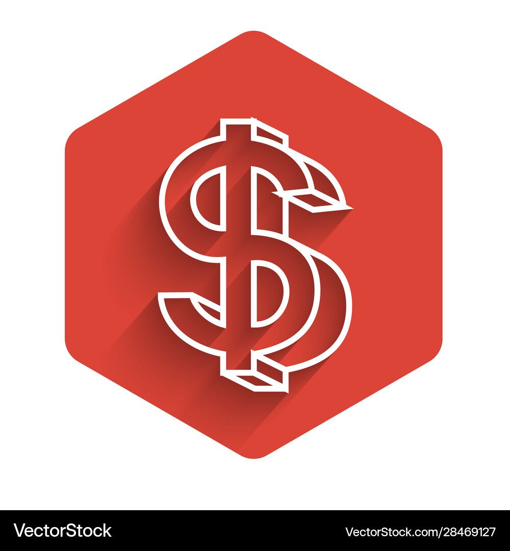 White line dollar symbol icon isolated with long Vector Image