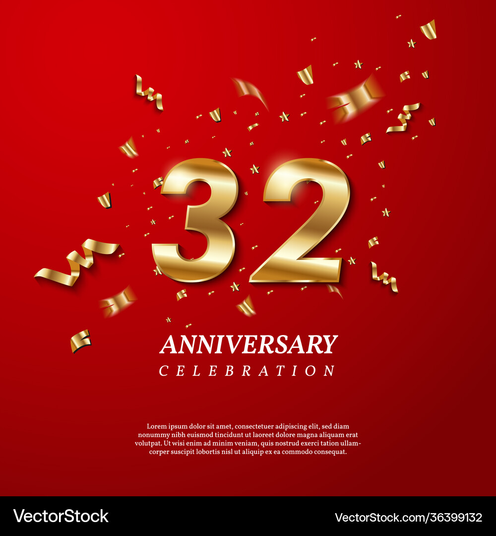 32th anniversary celebration golden number 32 Vector Image
