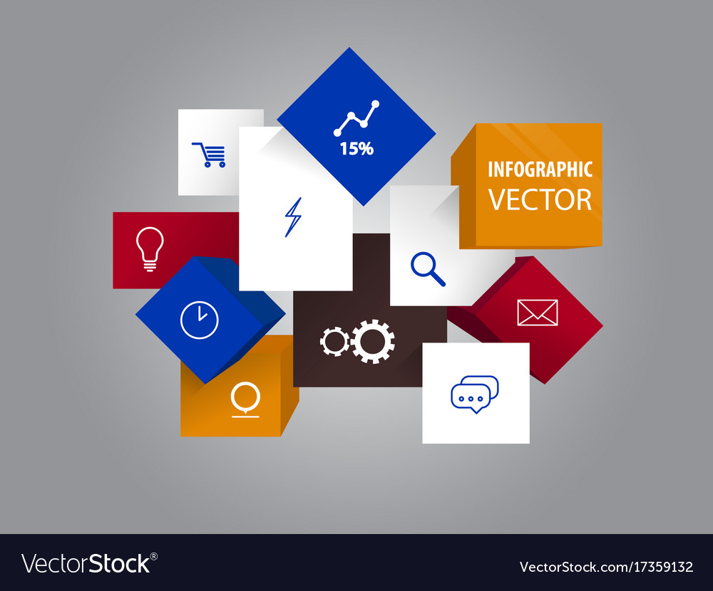 3d cubes with icons for website buttons Royalty Free Vector