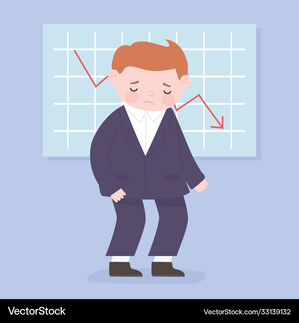 Bankruptcy businessman statistics down arrow Vector Image