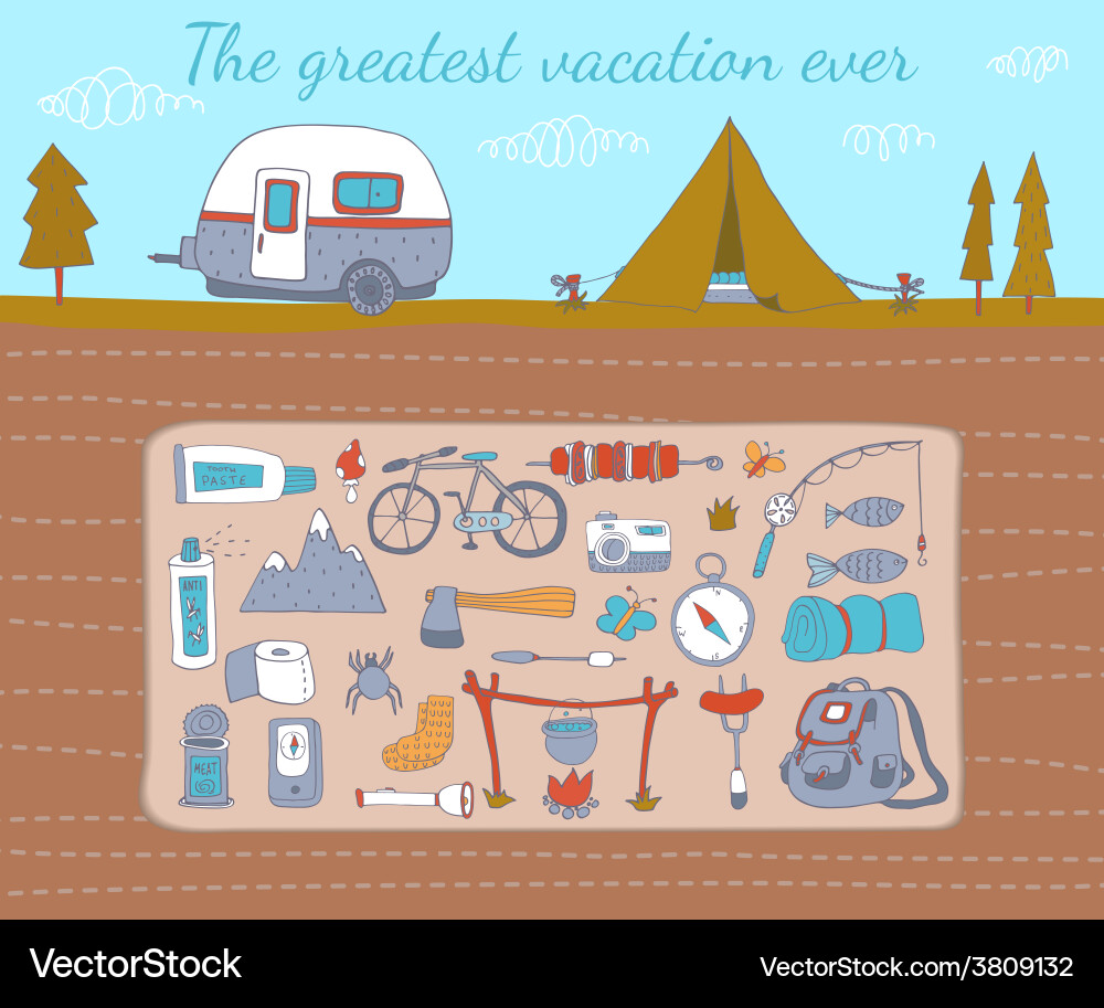 Camping adventure set Royalty Free Vector Image