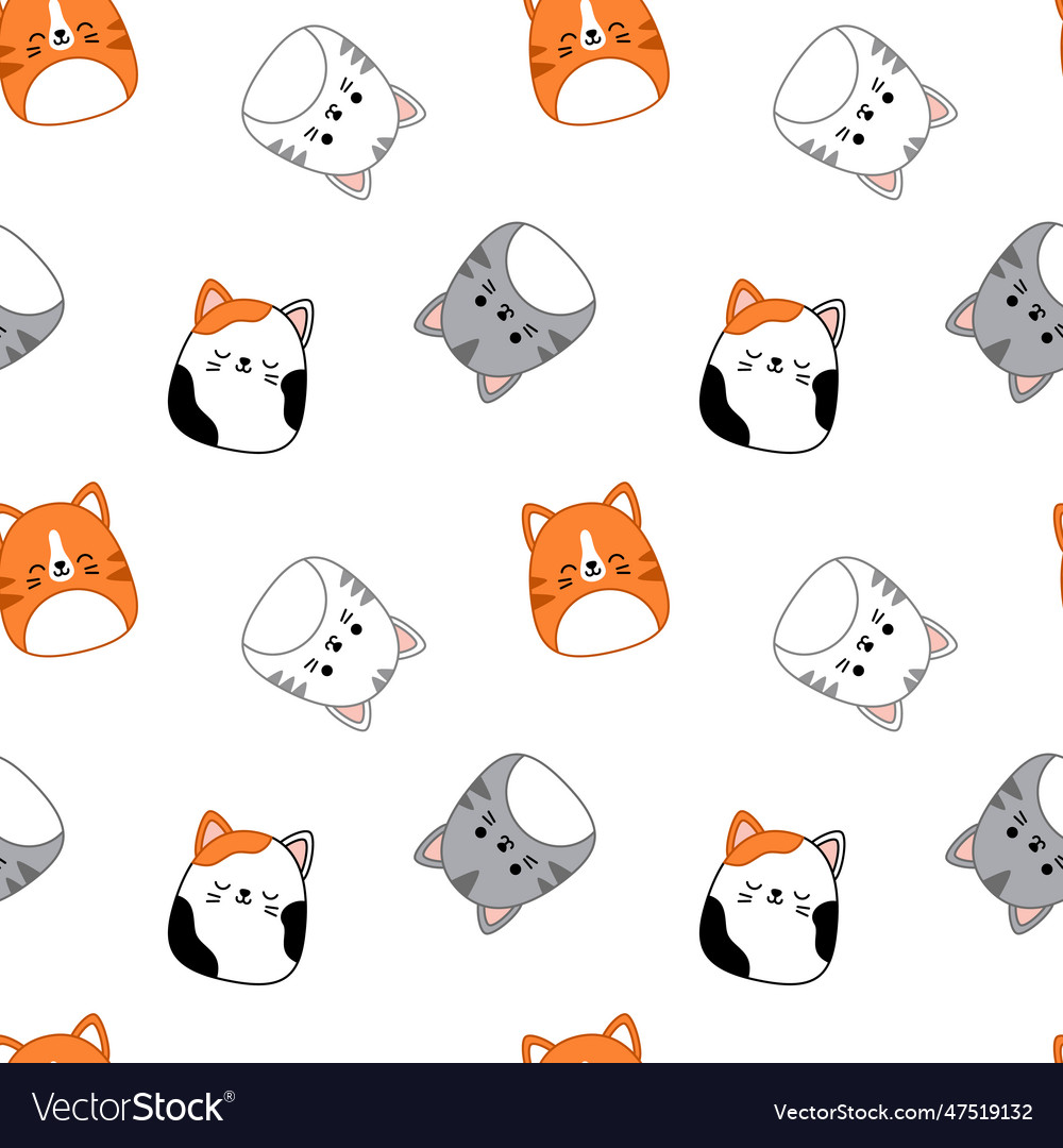 Cats seamless pattern squishmallow repeatable Vector Image