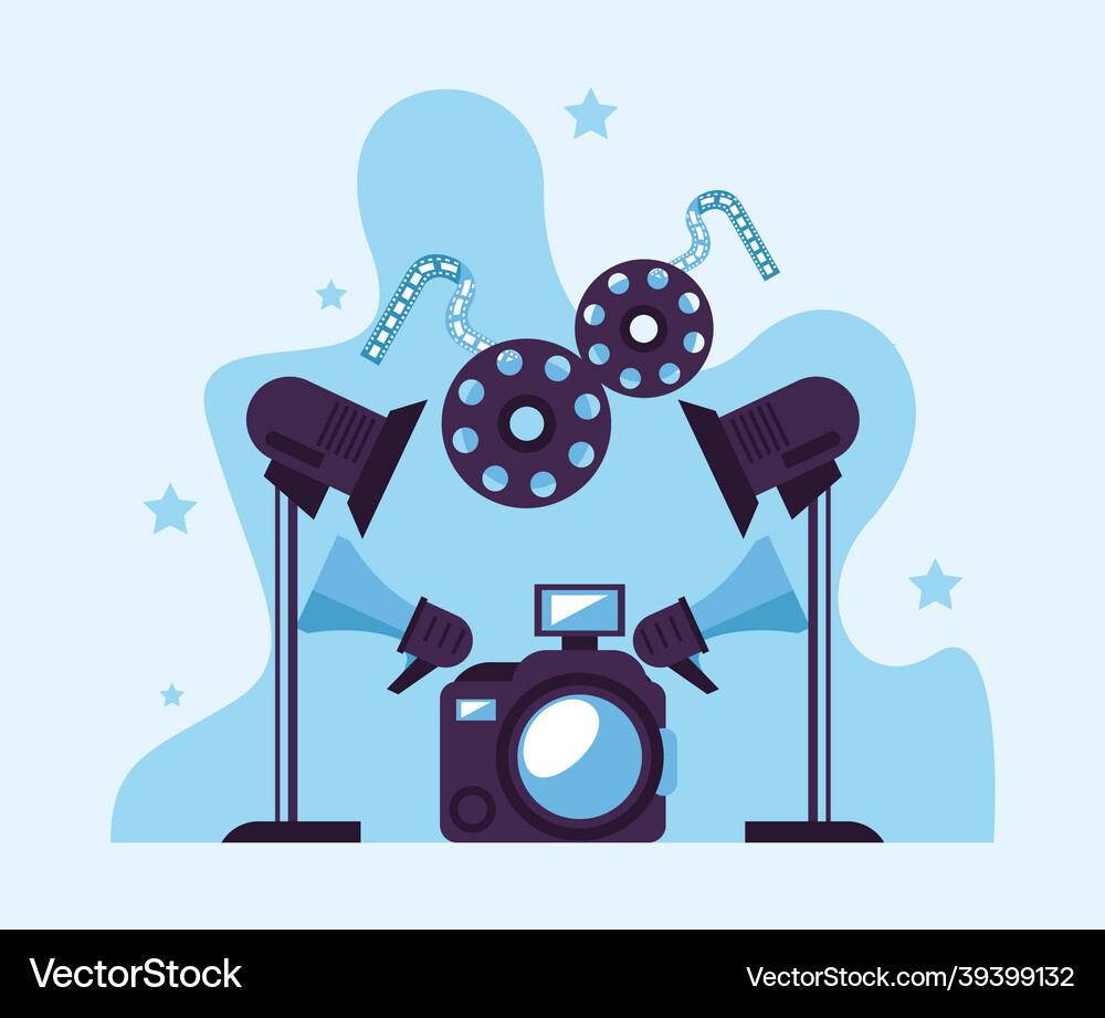 Lights with video production icons Royalty Free Vector Image